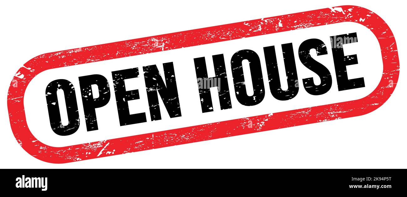 OPEN HOUSE, text on red-black rectangle stamp sign Stock Photo - Alamy