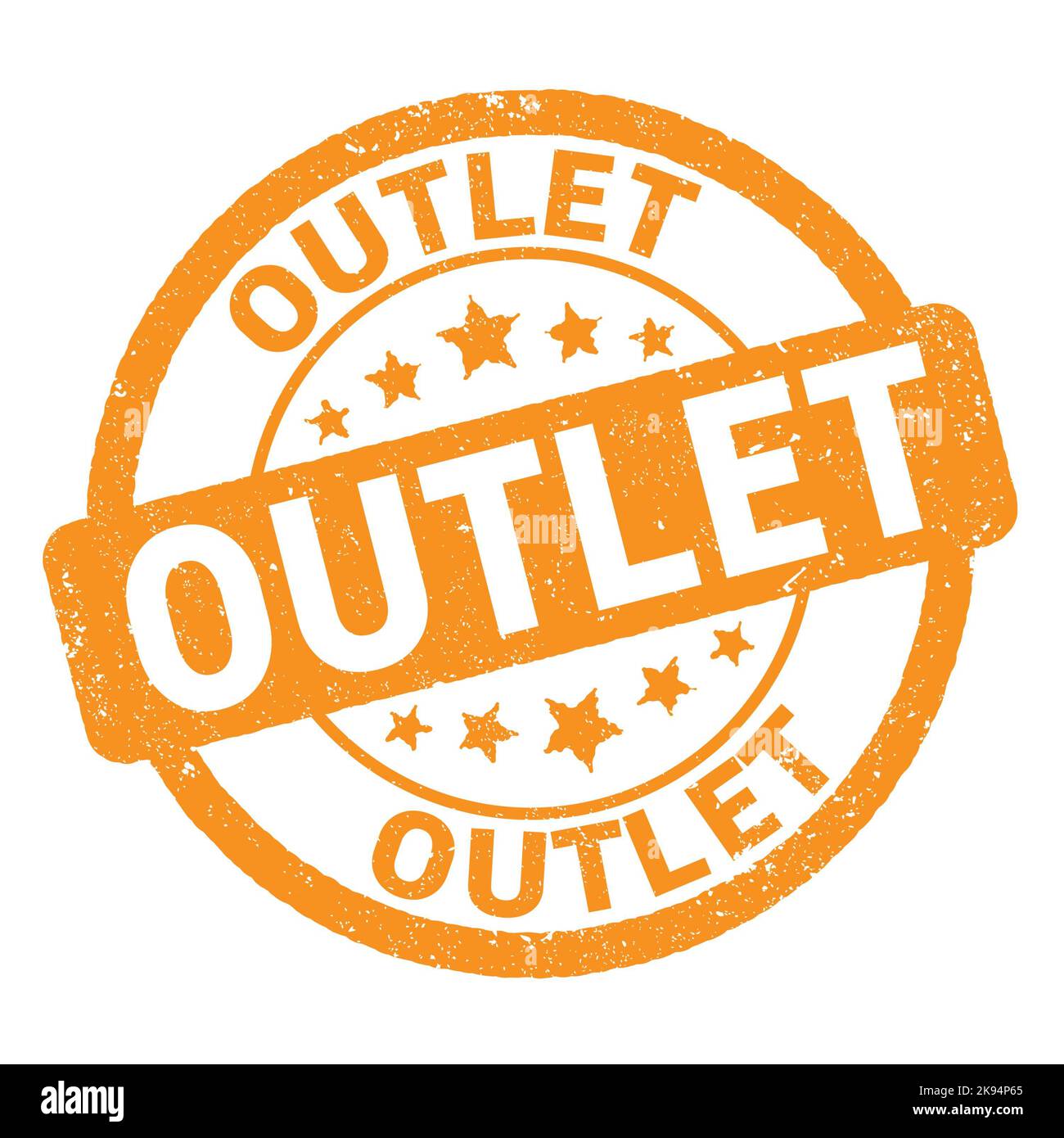 OUTLET text written on orange grungy stamp sign Stock Photo - Alamy