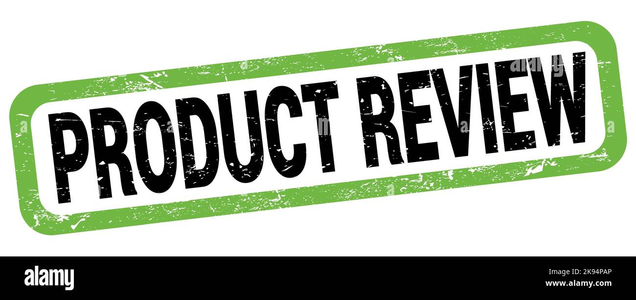 PRODUCT REVIEW text written on green-black rectangle stamp sign Stock ...