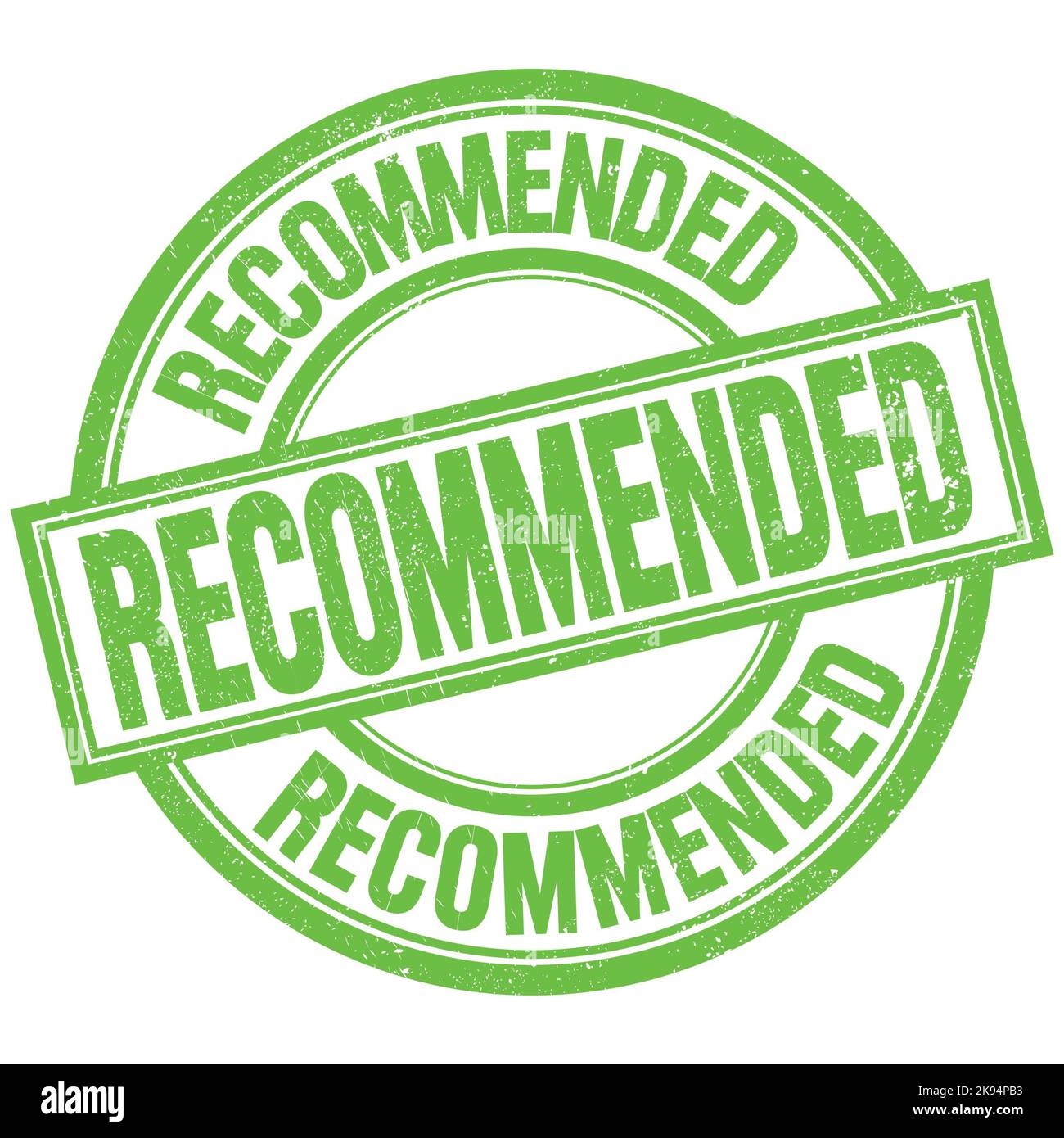 RECOMMENDED text written word on green round stamp sign Stock Photo - Alamy