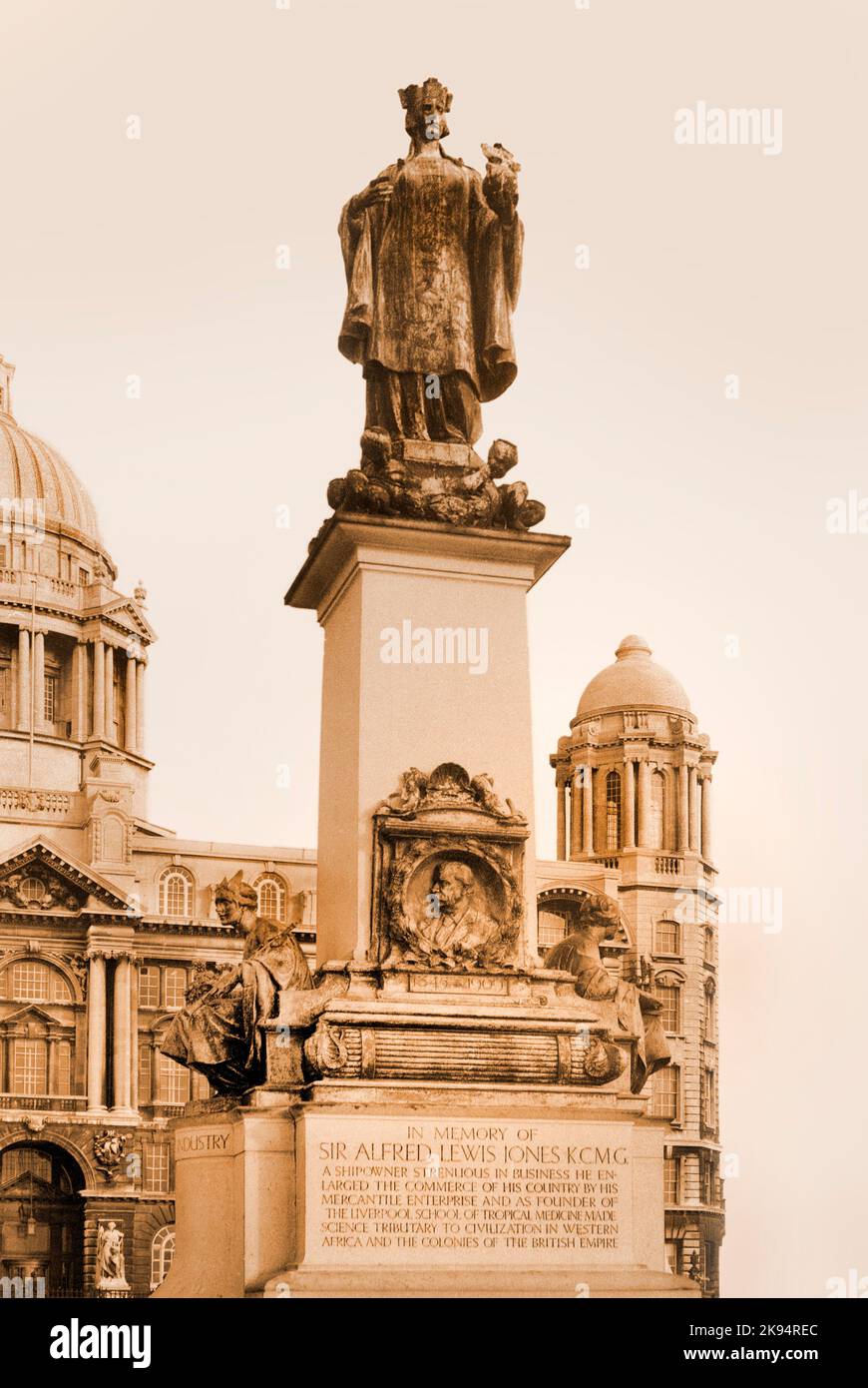 Vintage Liverpool, 1969, sepia image. Sir Alfred Lewis Jones memorial ...