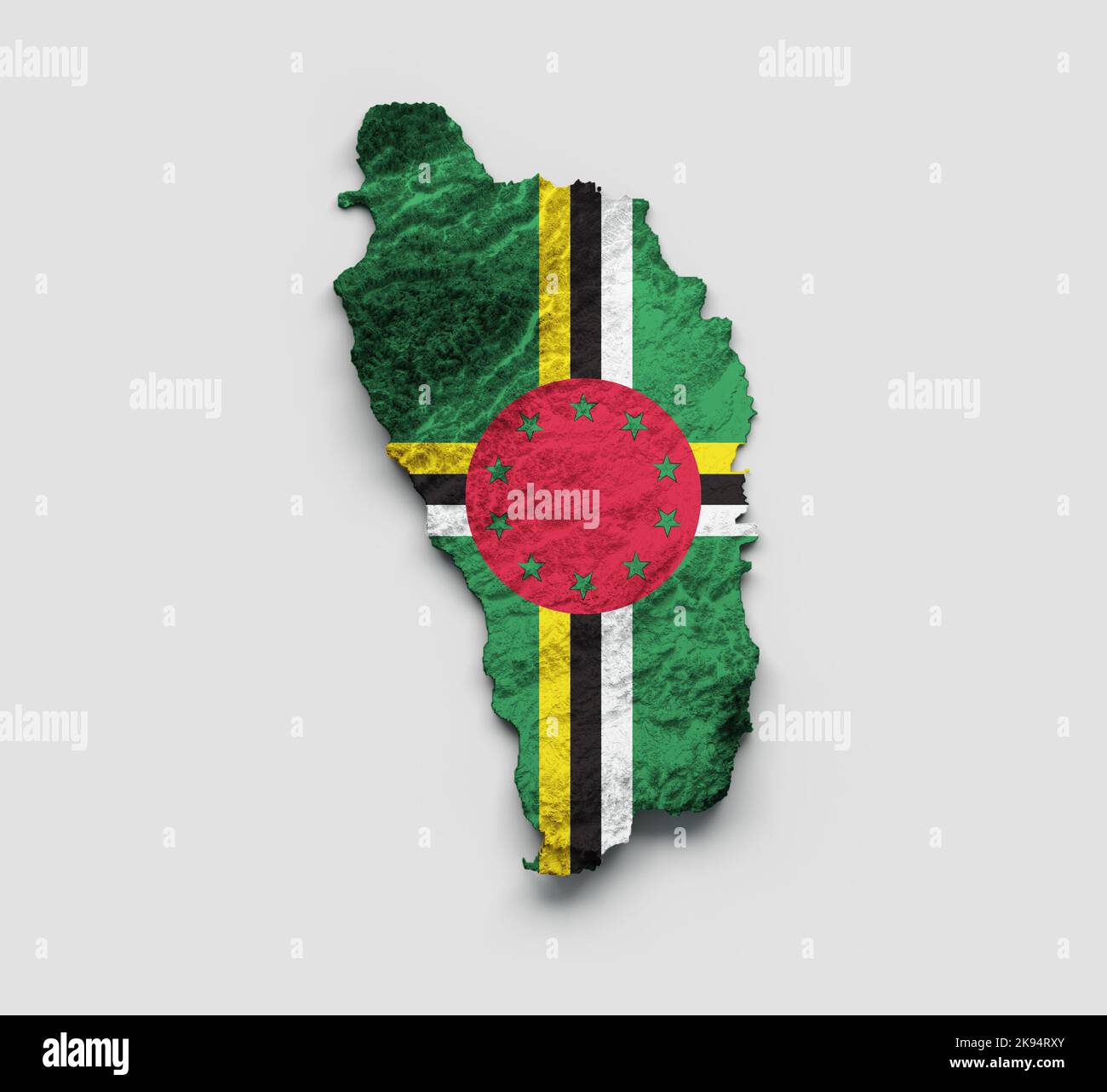 Dominica Map Flag Shaded relief Color Height map on white Background 3d ...