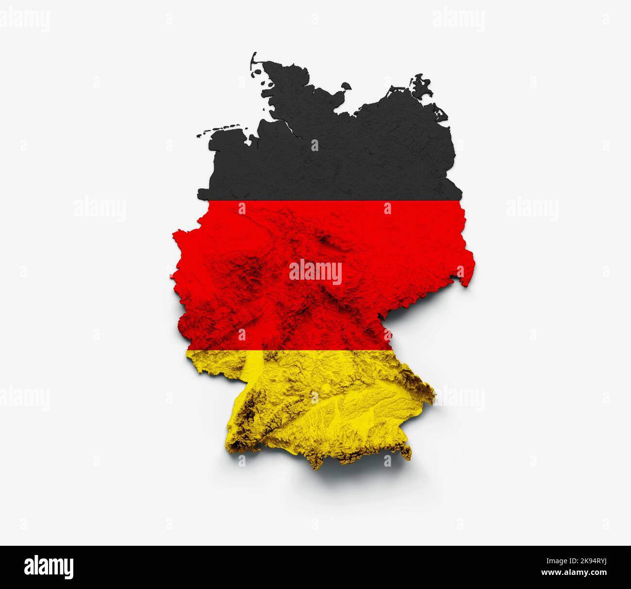 Germany Map Flag Shaded relief Color Height map on white Background 3d ...