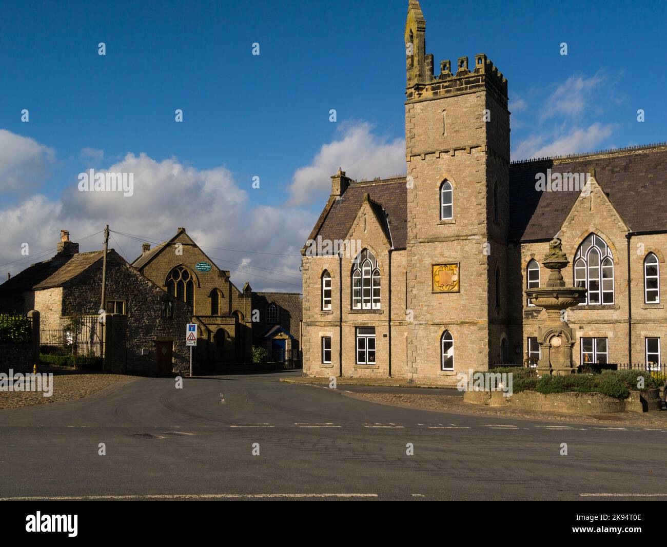 Stone water fountain in centre of historic market town of Middleham ...