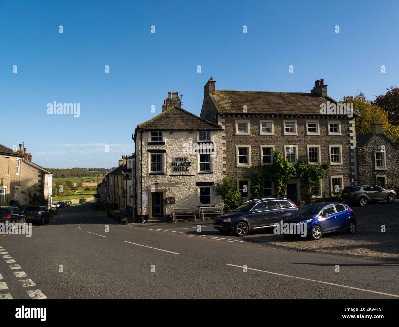 Main street in centre of historic market town of Leyburn in Wensleydale ...