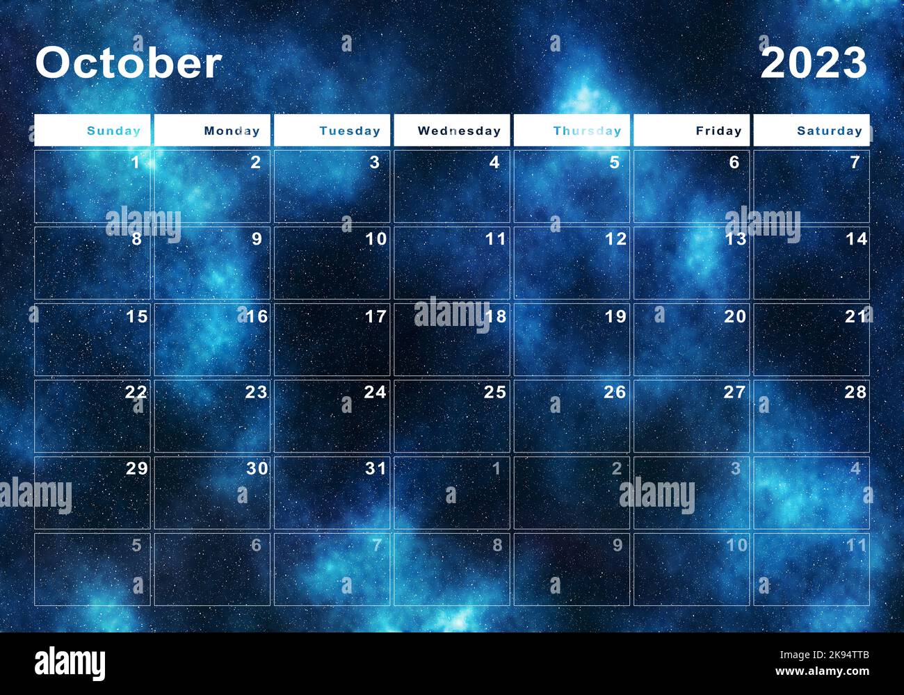 October 2023 calendar, week start Sunday, modern design Stock Photo - Alamy