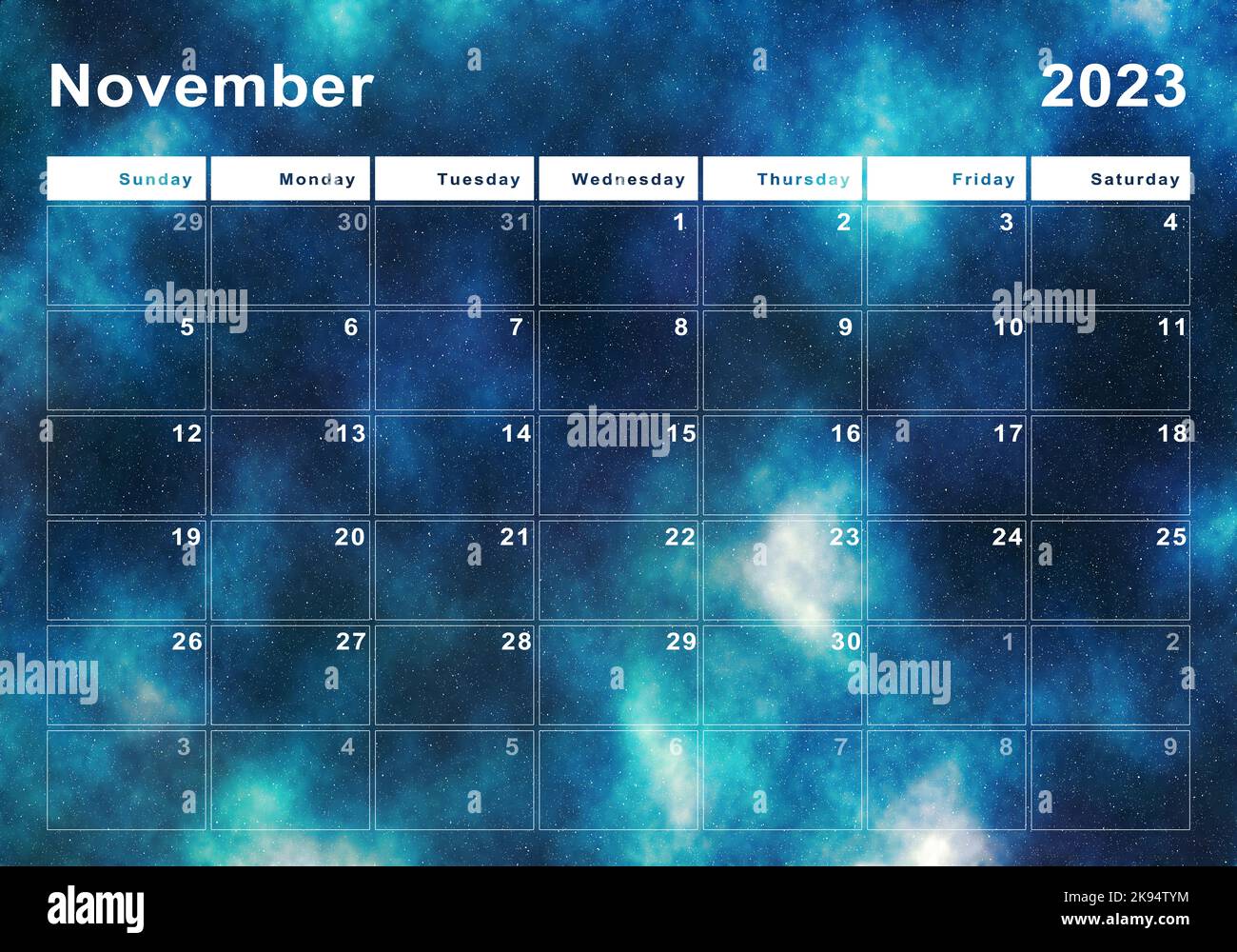 November 2023 calendar, week start Sunday, modern design Stock Photo ...