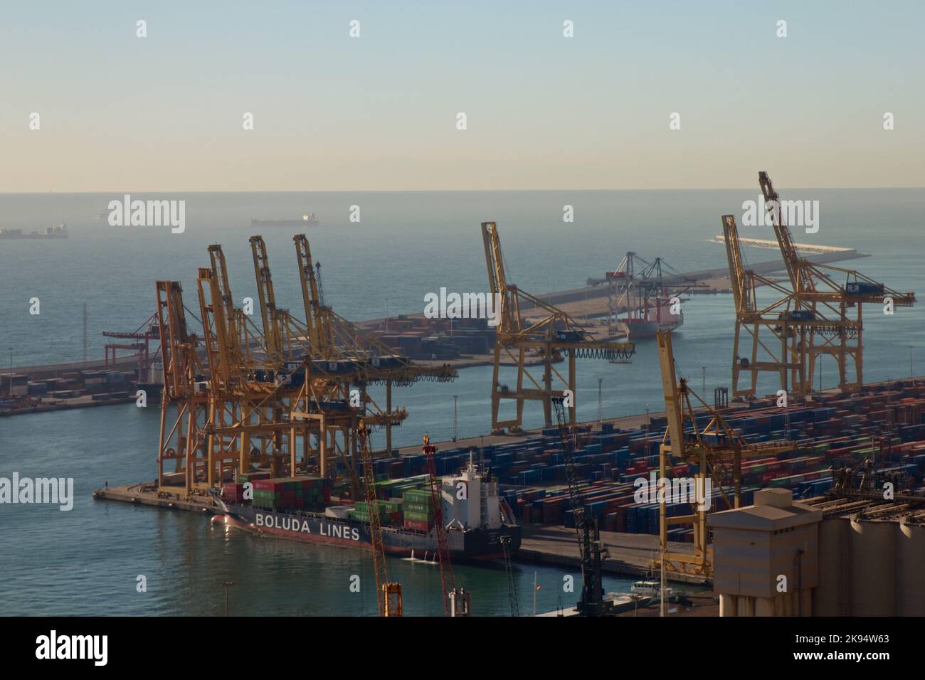 A view of an industrial seaside area in Barcelona Stock Photo - Alamy