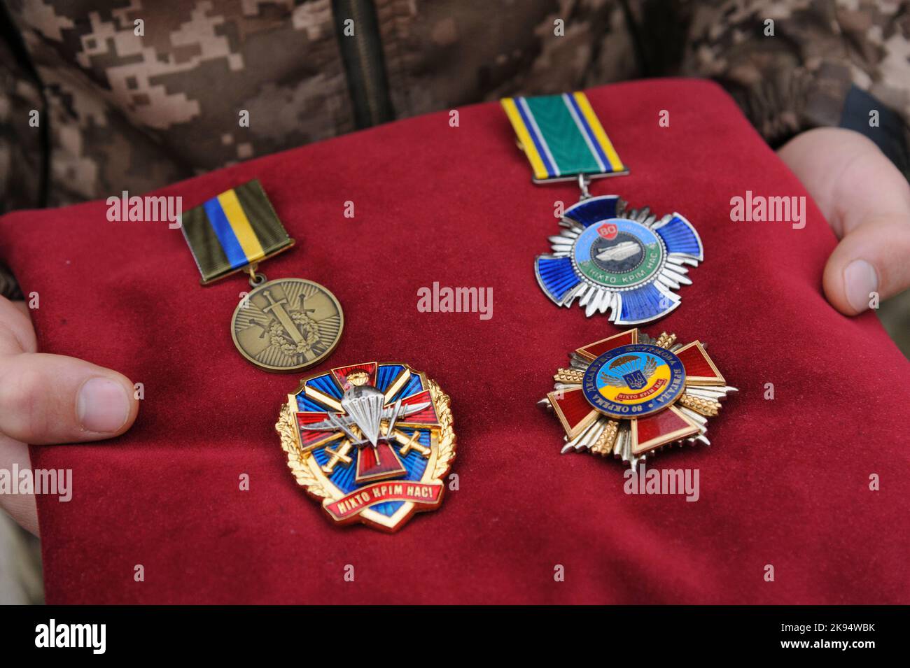 Military awards seen during funeral ceremony of lieutenant colonel ...