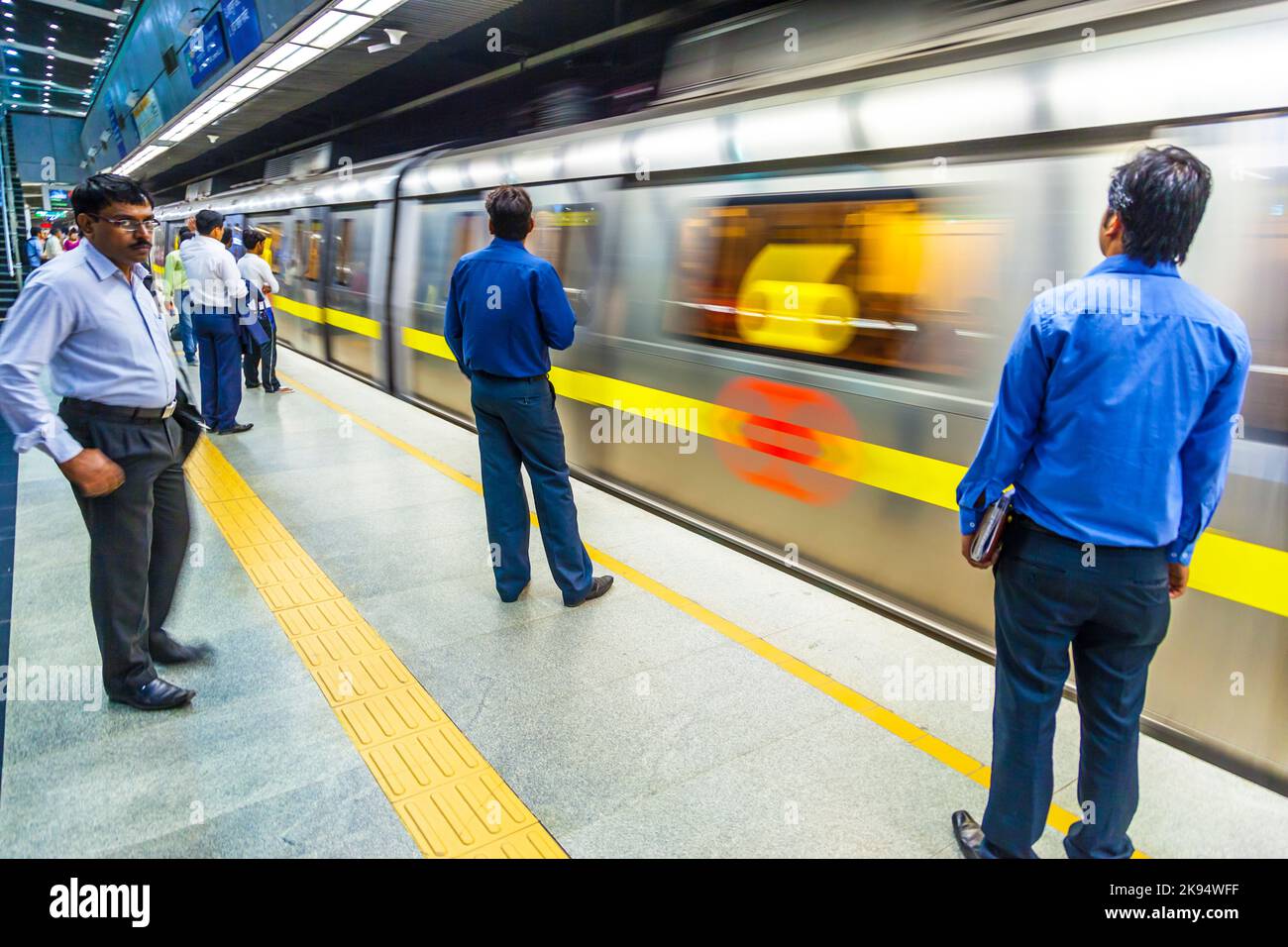 DELHI, INDIA - OCTOBER 16: passengers alighting metro train on October ...