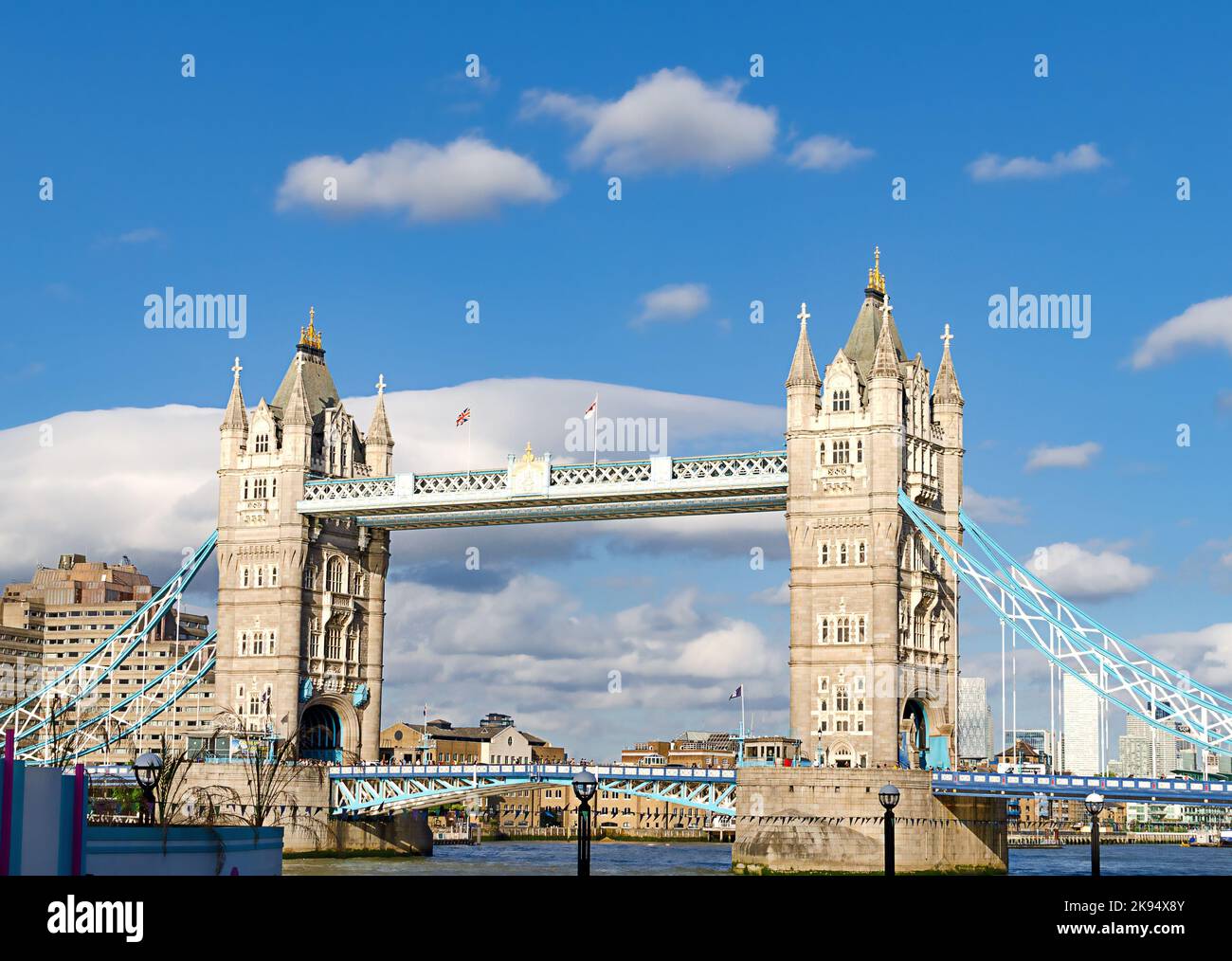 London iconic landmark. Drawbridge, historic Tower Bridge across the ...