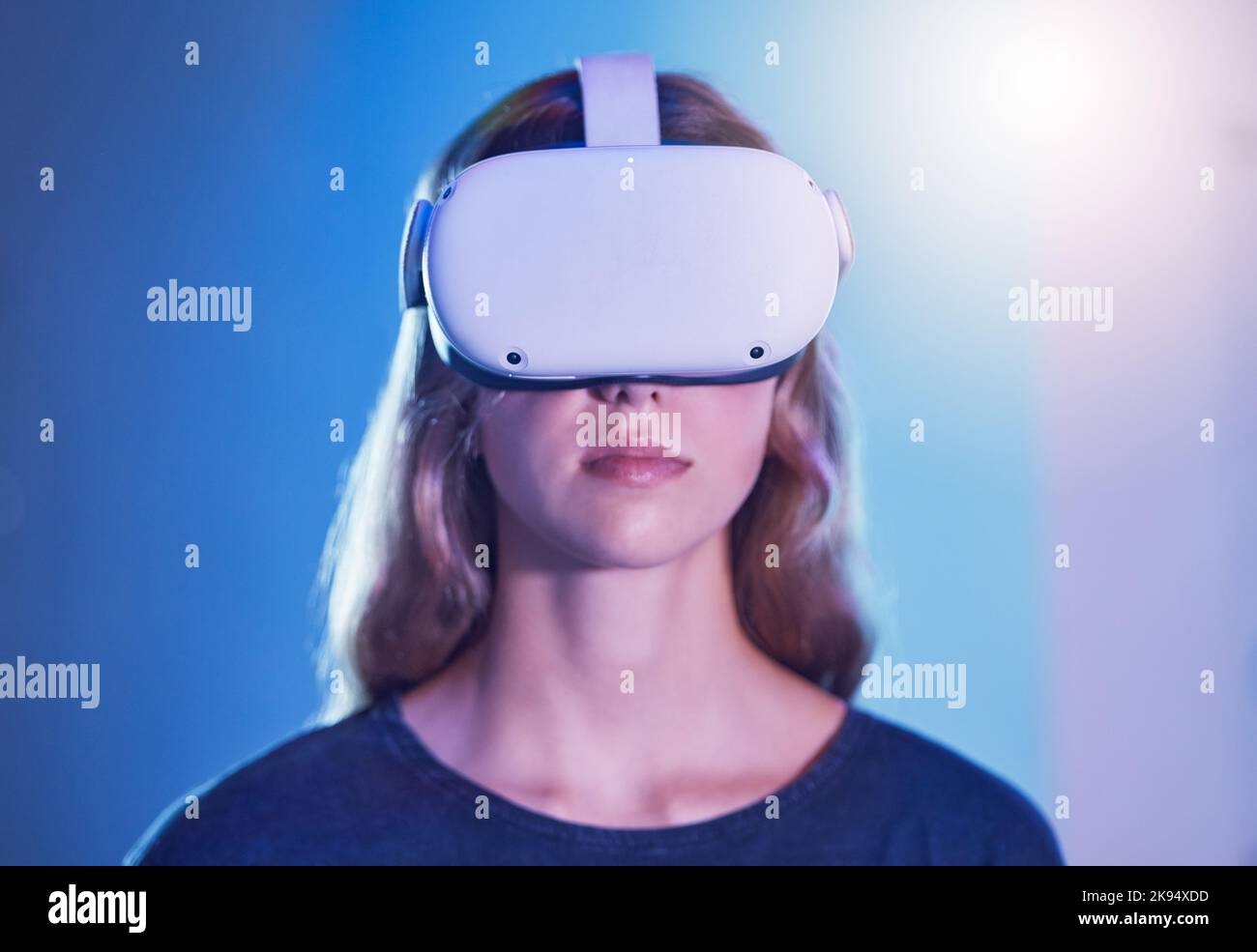 VR science future, woman robot in ai augmented reality, digital ...