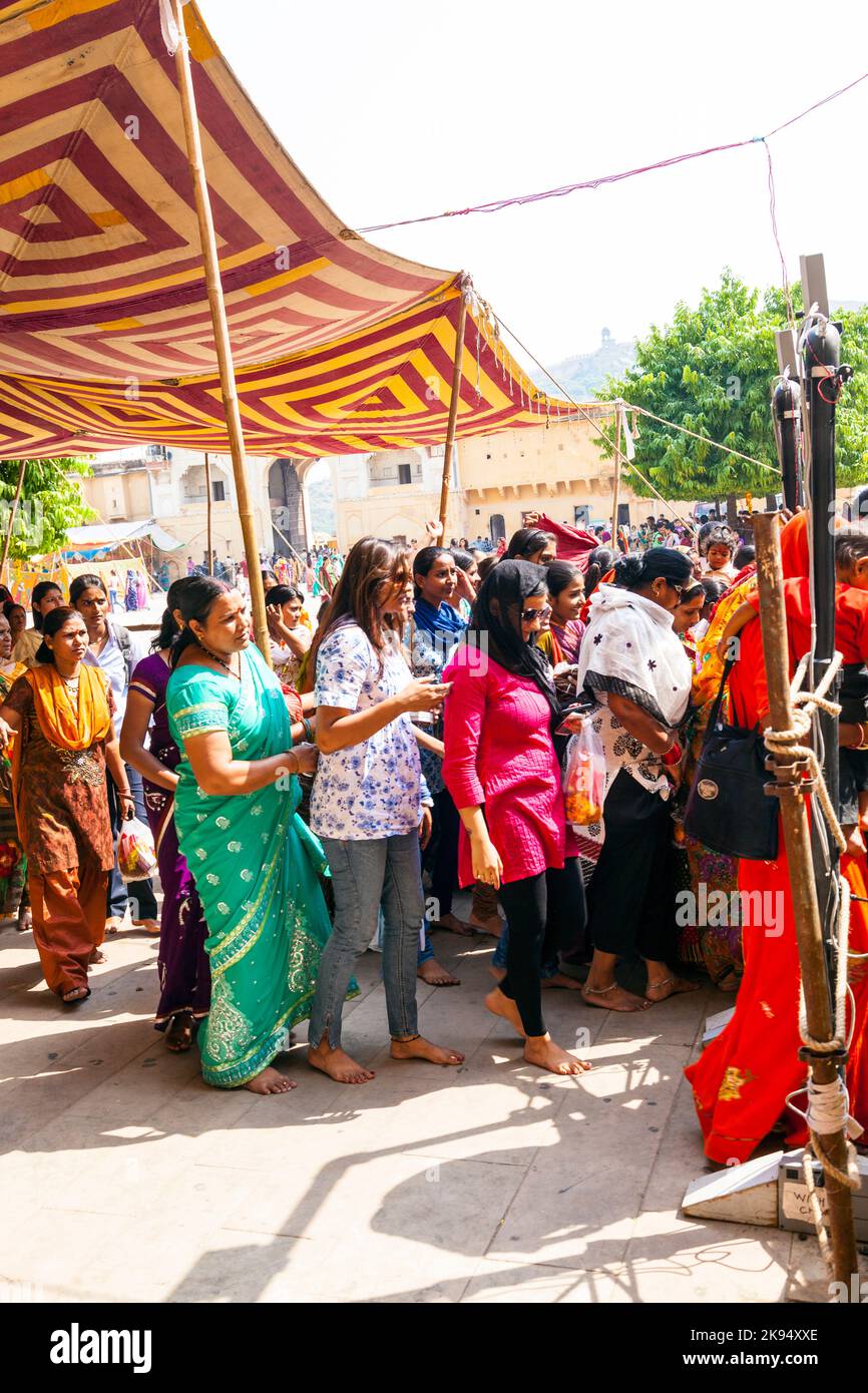 AMER, INDIA - OCT 19: indian women at security check at entrance to the ...