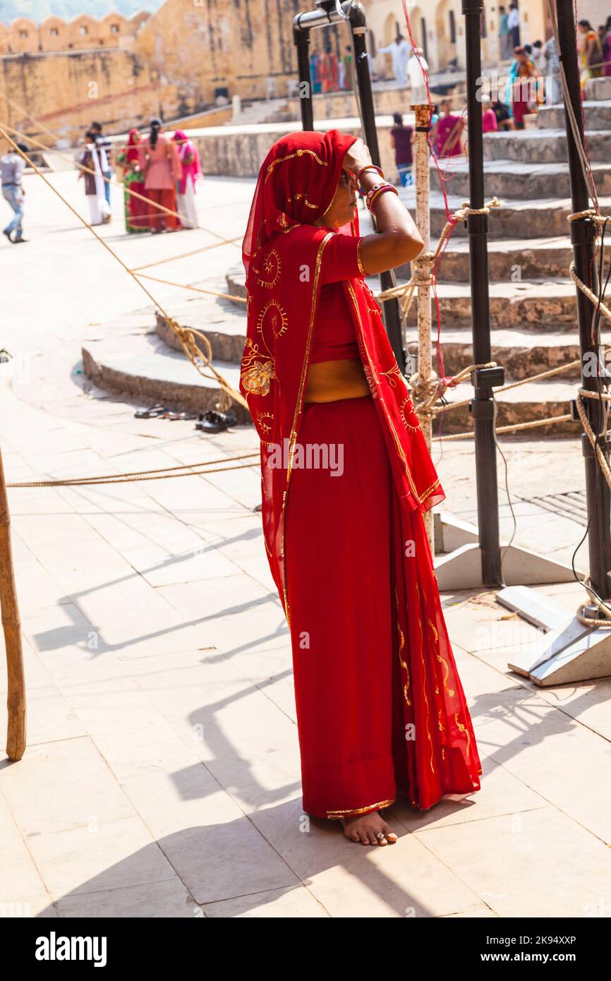 AMER, INDIA - OCT 19: indian women at security check for entrance to ...