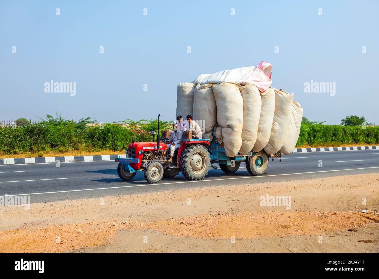 RAJASTHAN, INDIA - FEB. 24: timber transport with tractor on country ...