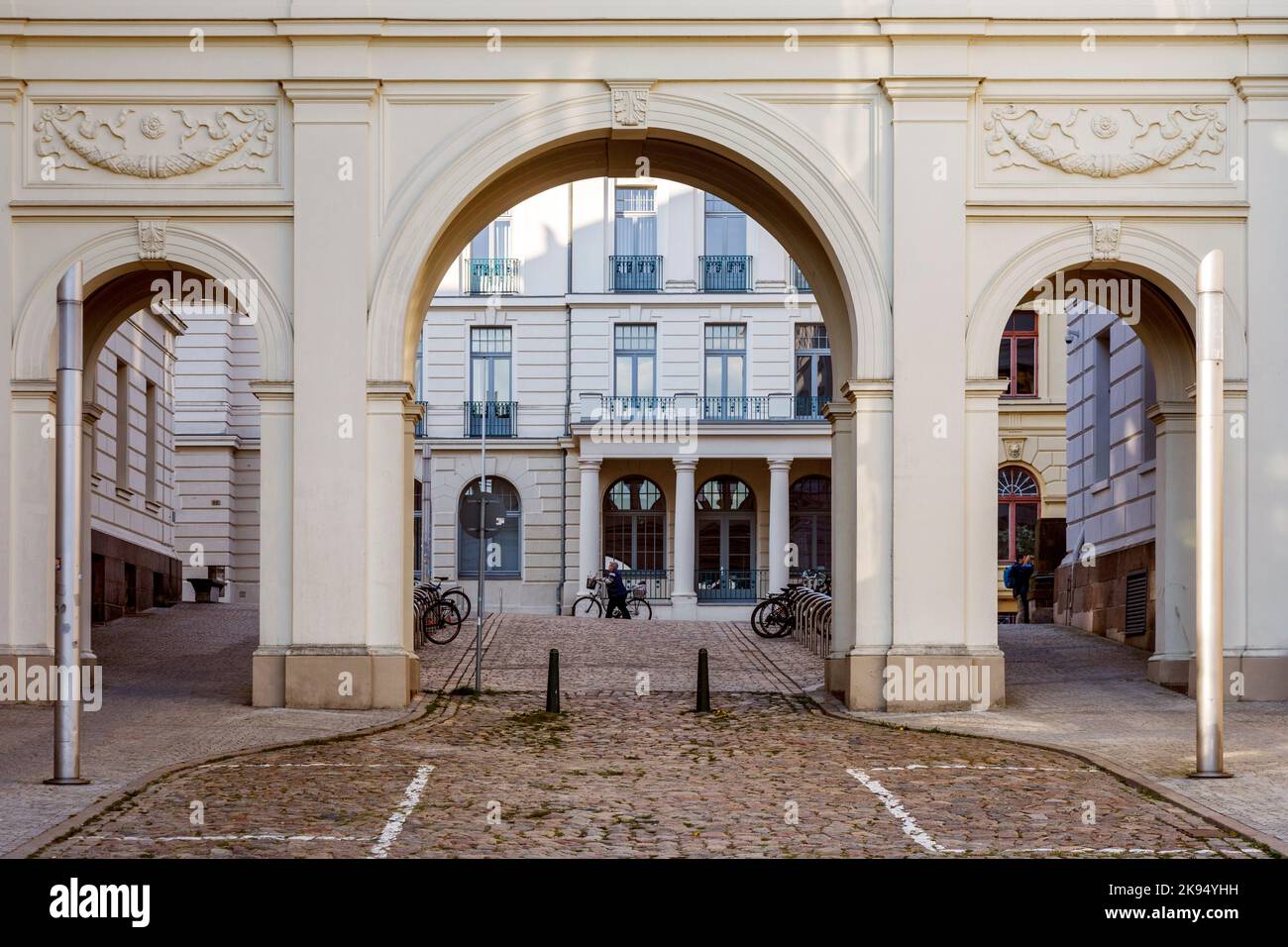 Archway of the overpass between the historic college buildings of the ...