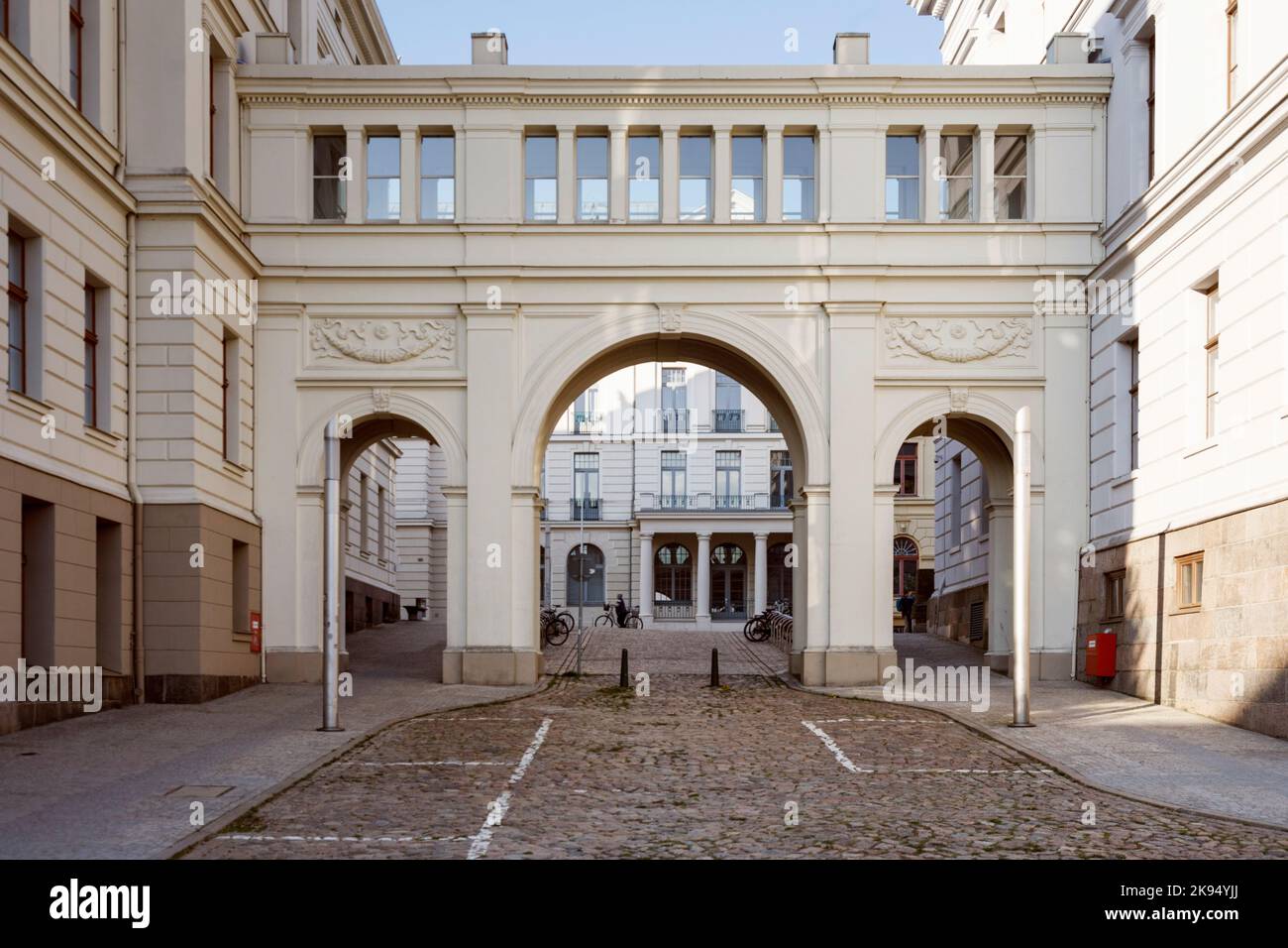 Archway of the overpass between the historic college buildings of the ...