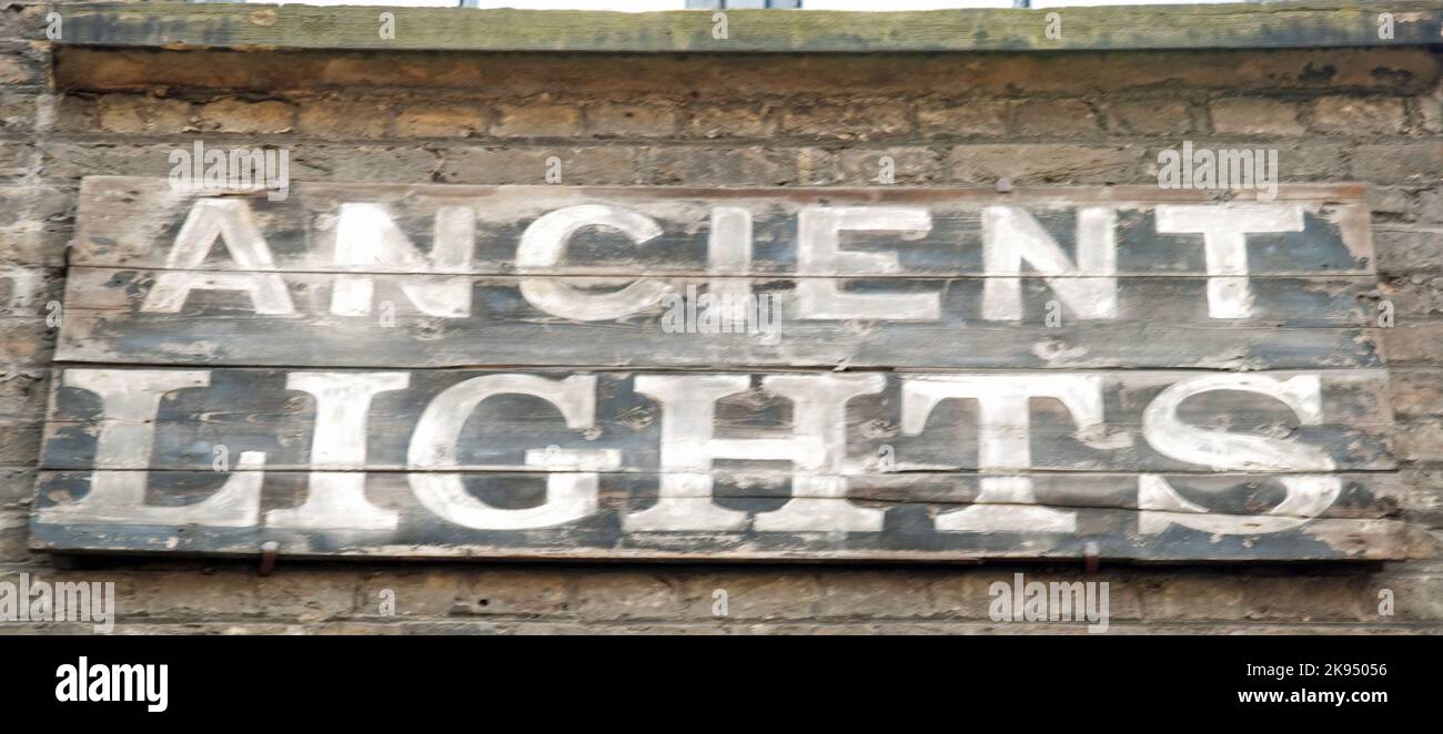 Sign for "Ancient Lights", Rathbone Place, Bloomsbury, London, UK - the ...