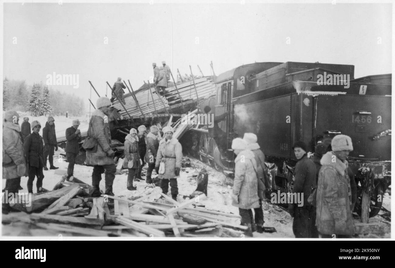 The State Railways, SJ E 1456. Personnel and freight wagon and steam ...