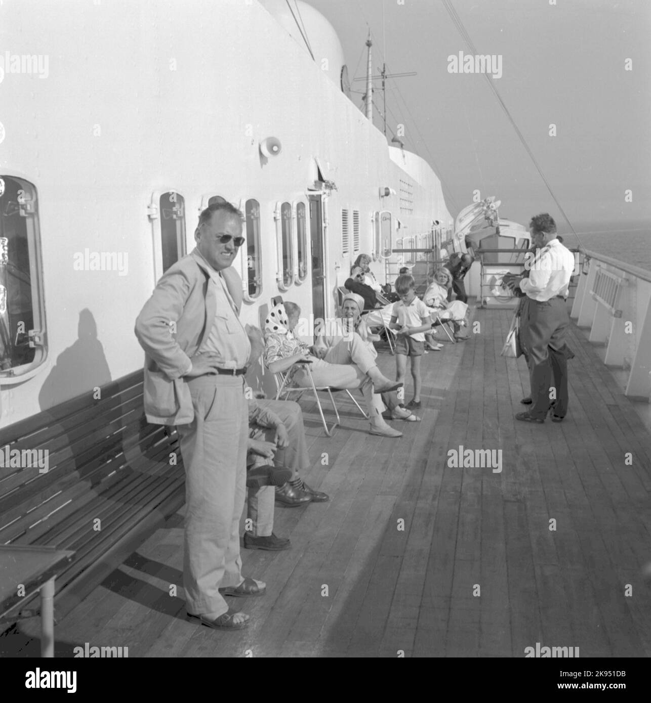 M/S Trelleborg, travelers in recliners on sun deck Stock Photo - Alamy