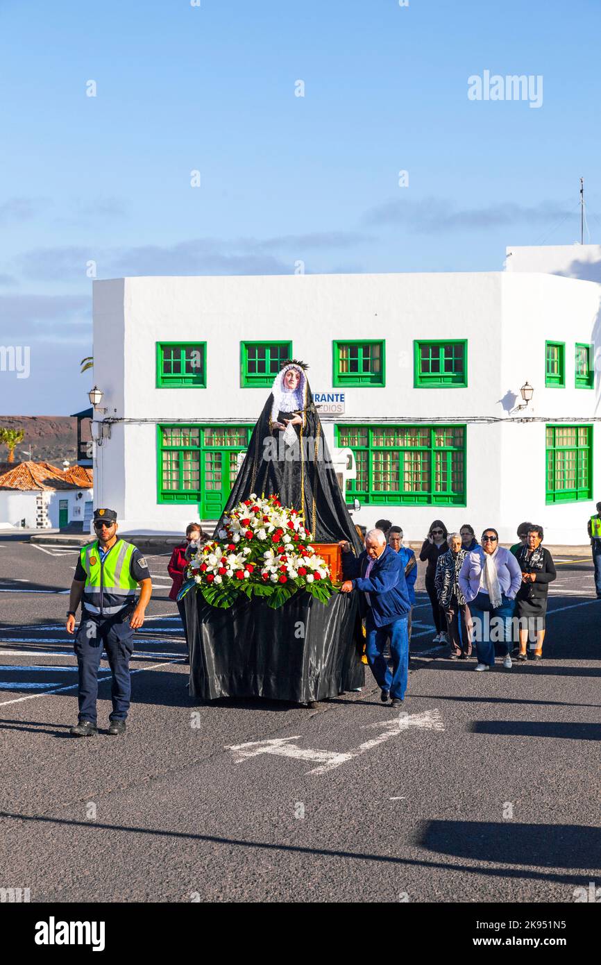 Yaiza, Spain - March 30, 2013: easter procession with holy Mary in ...