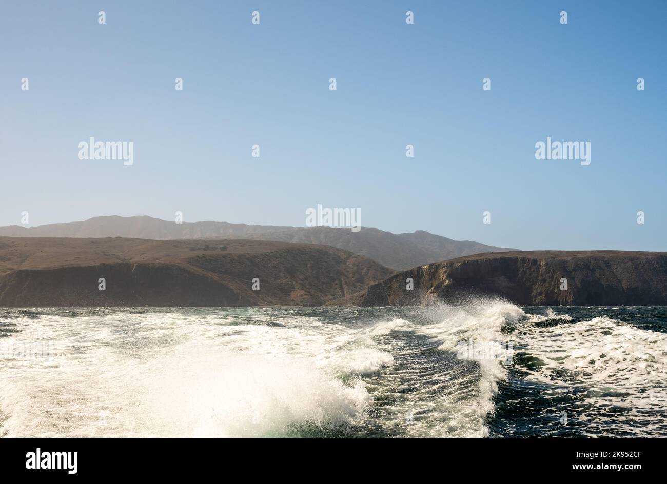 Santa Cruz Island with Rough Seas from vantage point of a ferry boat ...