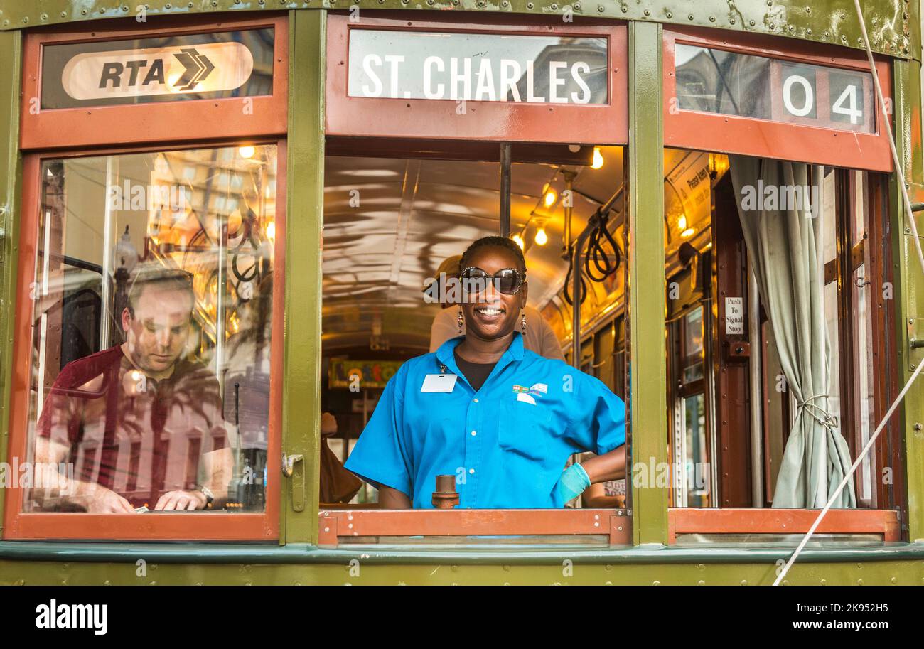 NEW ORLEANS - JULY 17: friendly conductor in the famous old Street car ...
