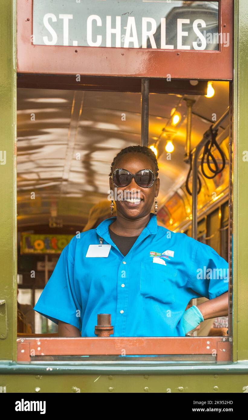 NEW ORLEANS - JULY 17: friendly conductor in the famous old Street car ...