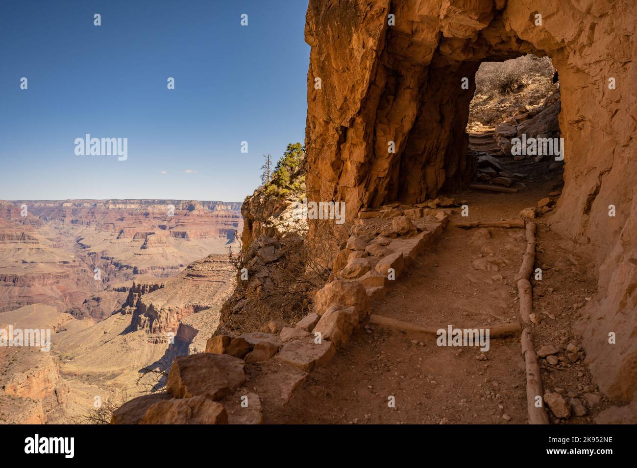 Second Tunnel On Bright Angel Trail Overlooking The Grand Canyon in ...