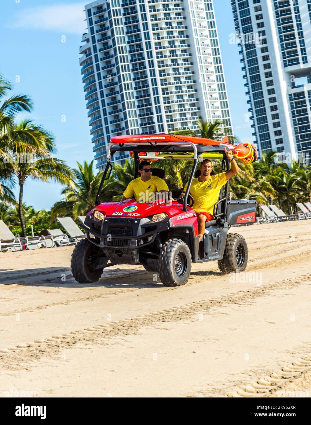 MIAMI BEACH, USA - JULY 28: lifeguards return at 6pm on July 28, 2013 ...