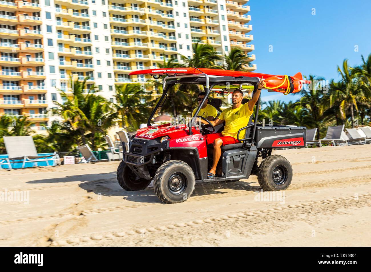 MIAMI BEACH, USA - JULY 28: lifeguards return at 6pm on July 28, 2013 ...