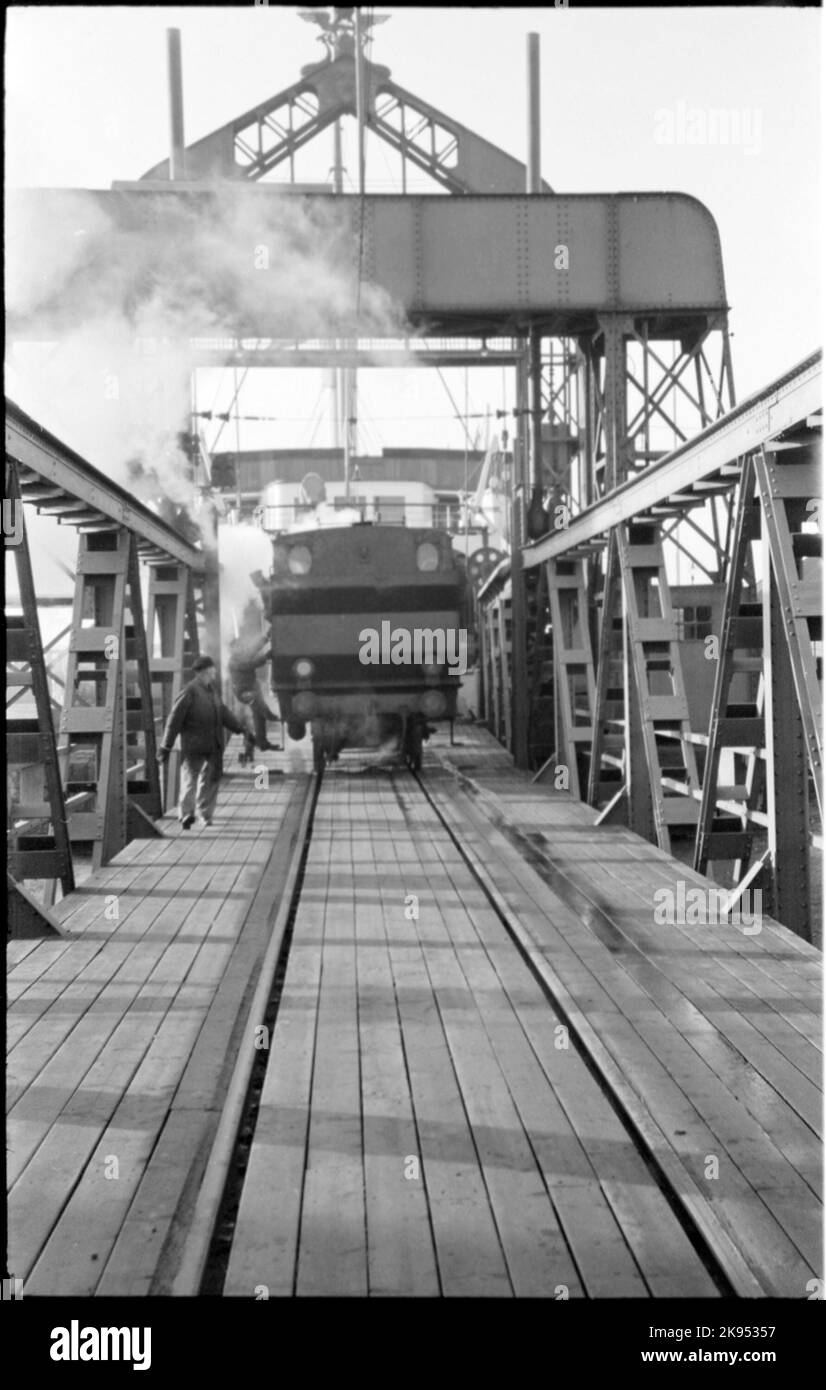 Steam locomotive by train ferry Stock Photo - Alamy