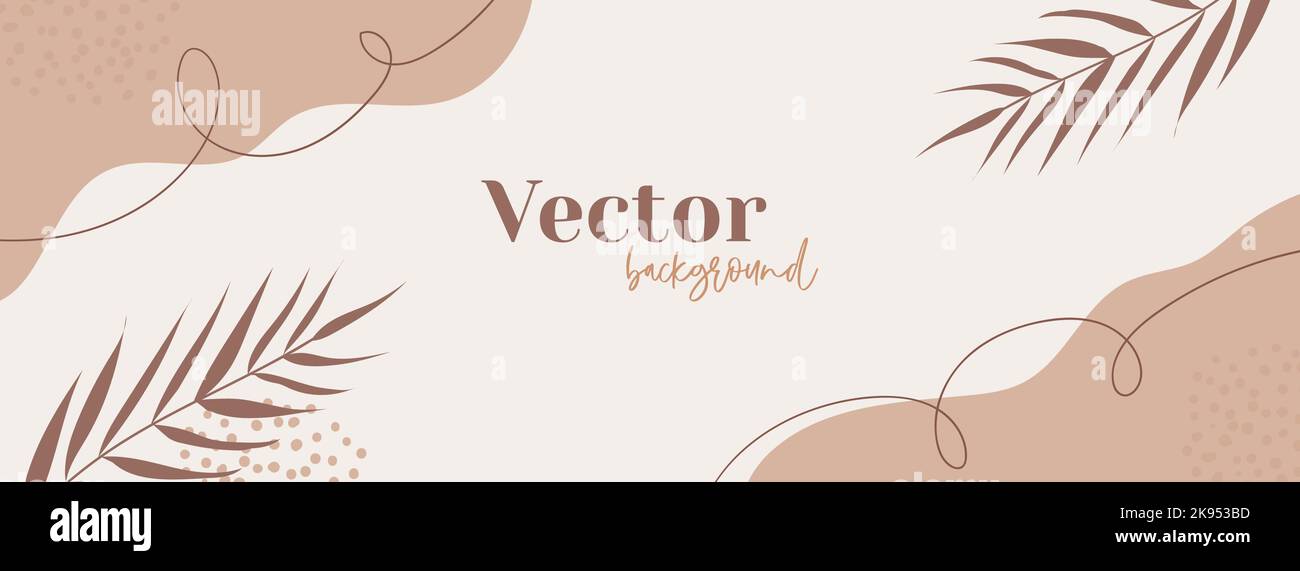Minimal long banner in neutral colors. Abstract organic shapes, palm ...