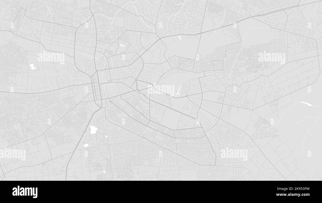 White and light grey Lusaka city area vector background map, roads and ...