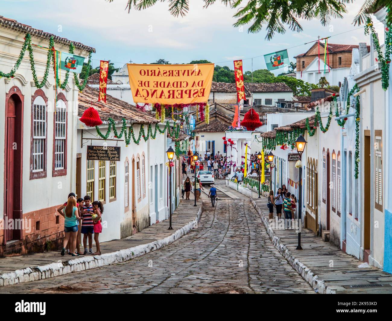 GOIAS, BRAZIL - OCTOBER 17: A cobblestone street in the Unesco world ...
