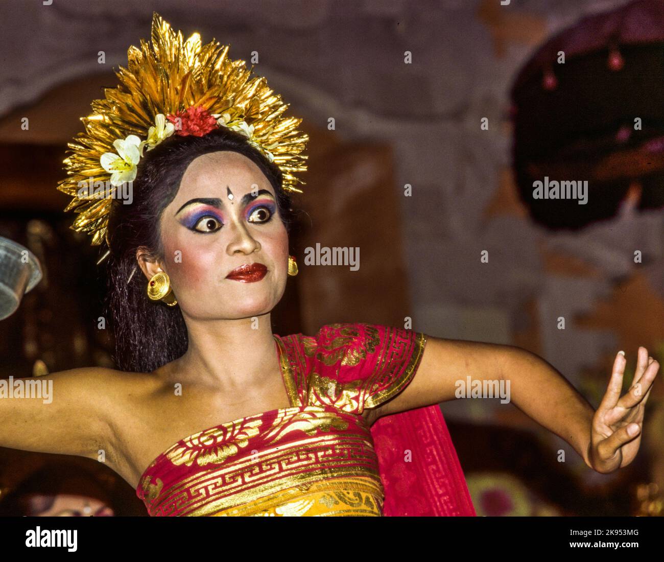 Ubud, INDONESIA - July 07: dancer is performing an indonesian dance ...