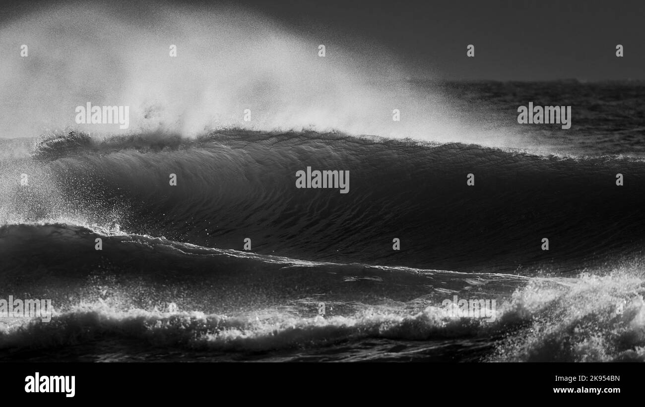 A black and white view of wild waves of a sea during daytime Stock ...