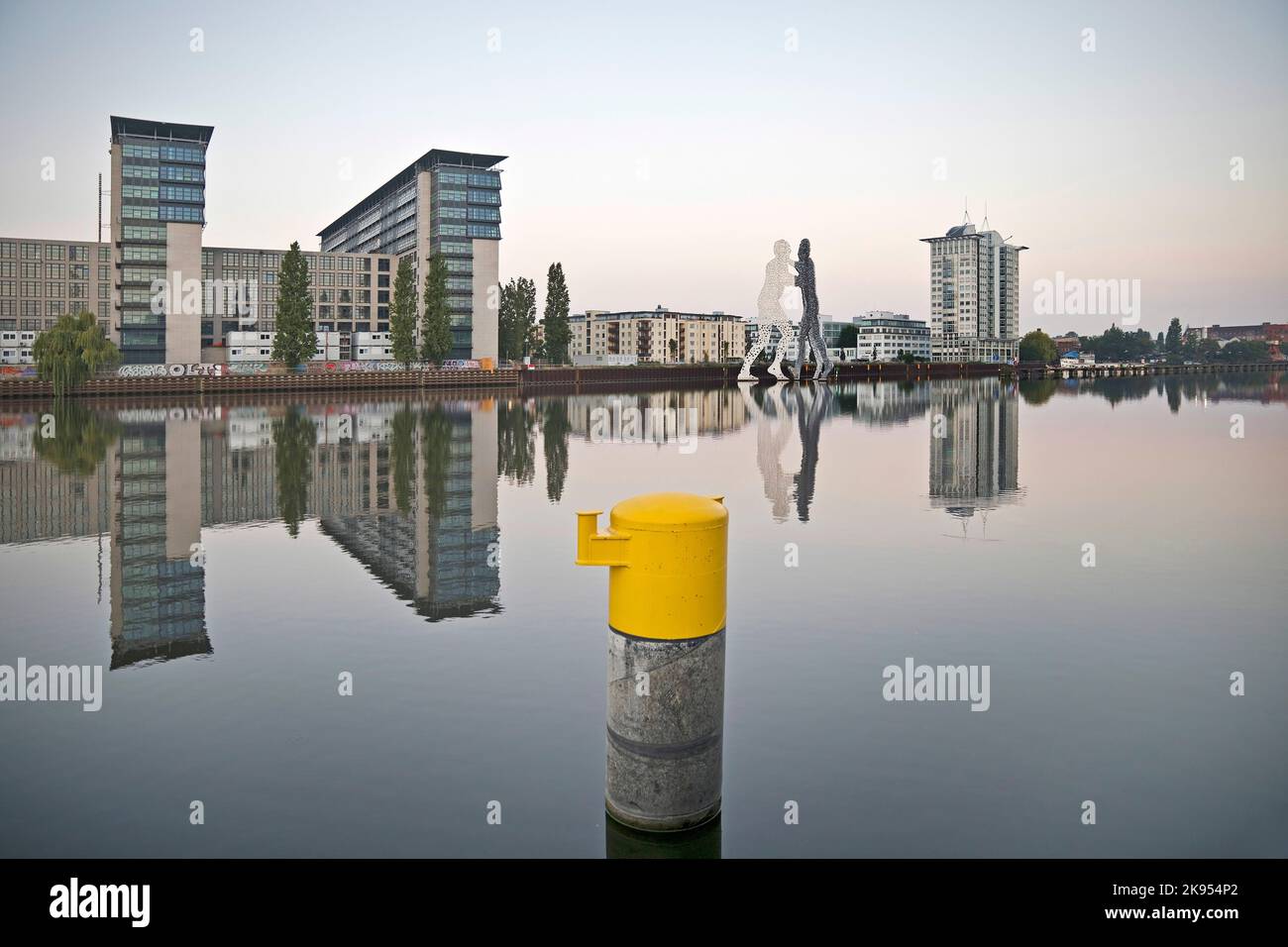 Spree with part of Treptowers, the Molecule Man and the Twin Towers ...