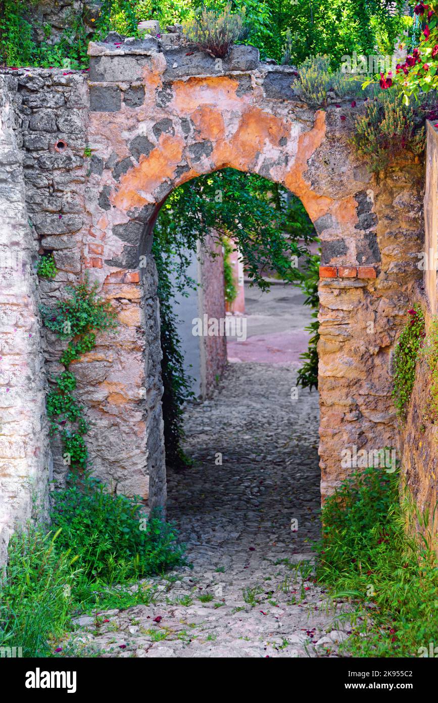 Archway of the castle in Malaucene at the natural park of Ventoux ...