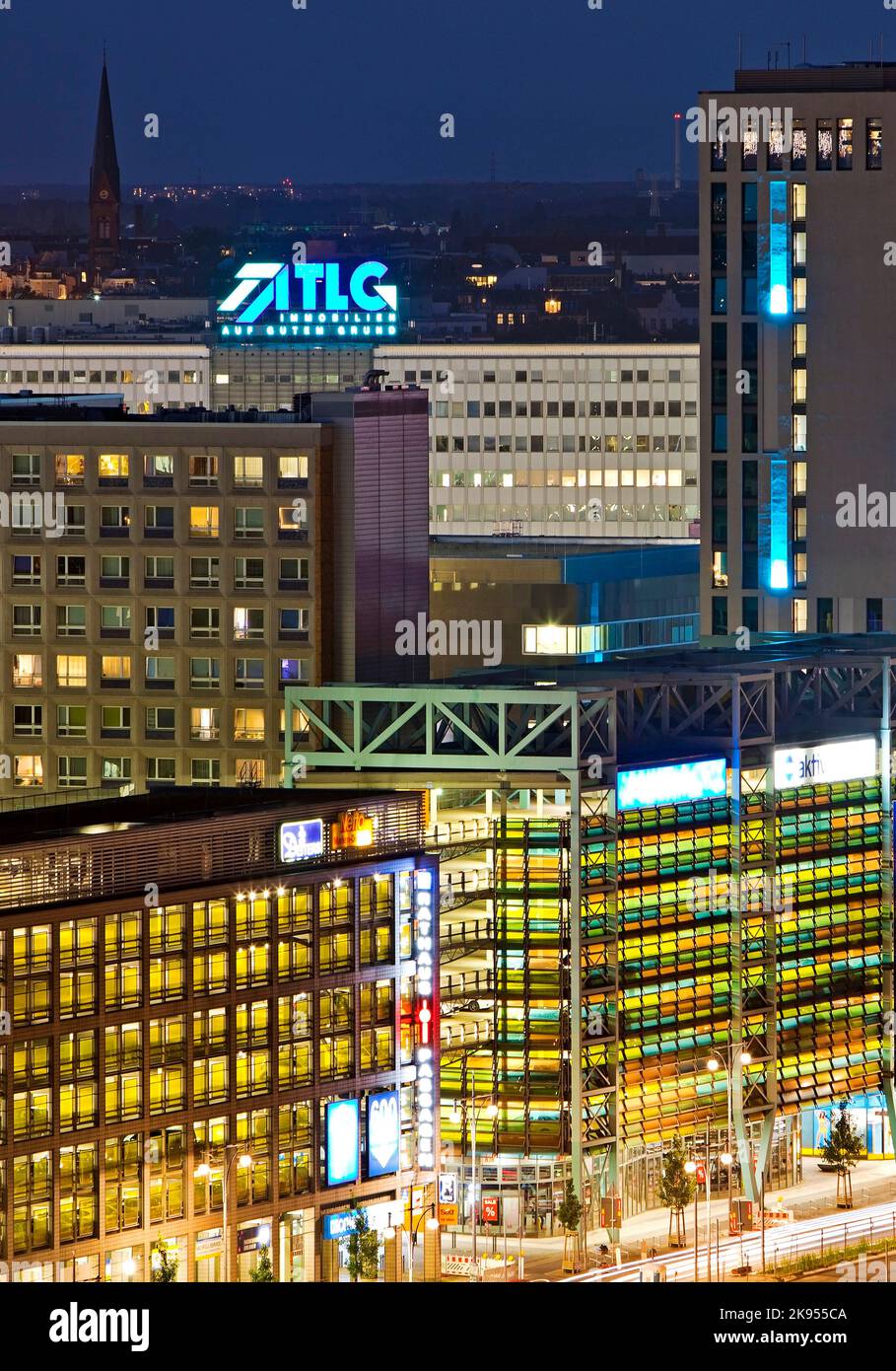 high-rise buildings around Alexanderplatz at night, Germany, Berlin ...