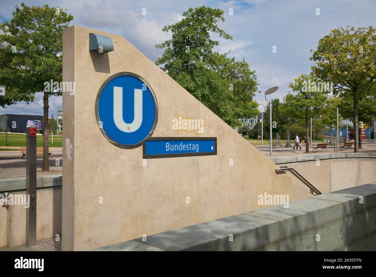 Entrance to the metro station Bundestag, government quarter, Berlin ...