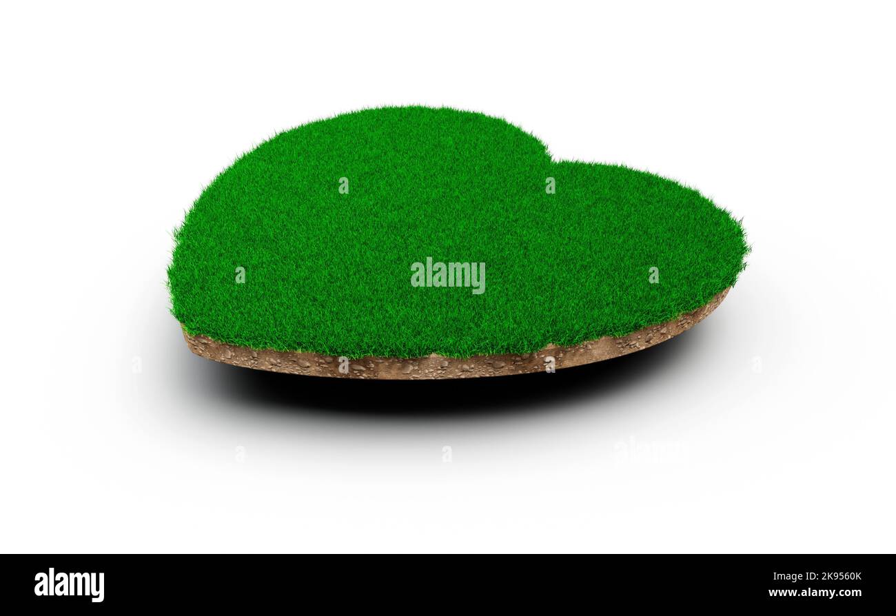 Heart shape soil land geology cross section with green grass, earth mud ...