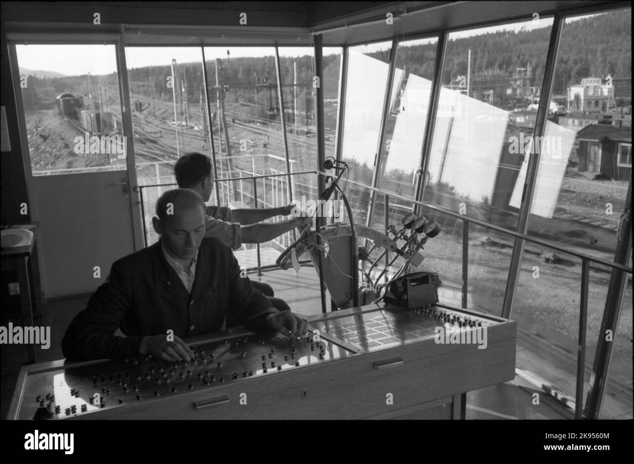 The Ranger Tower at Rangerbangården at Ånge station. Personnel at an ...