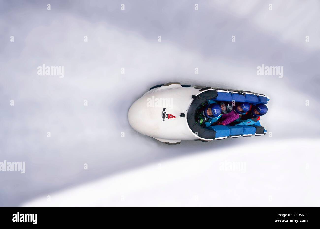 bobsleigh ride on the olympic track for tourists, France, Savoie Stock ...