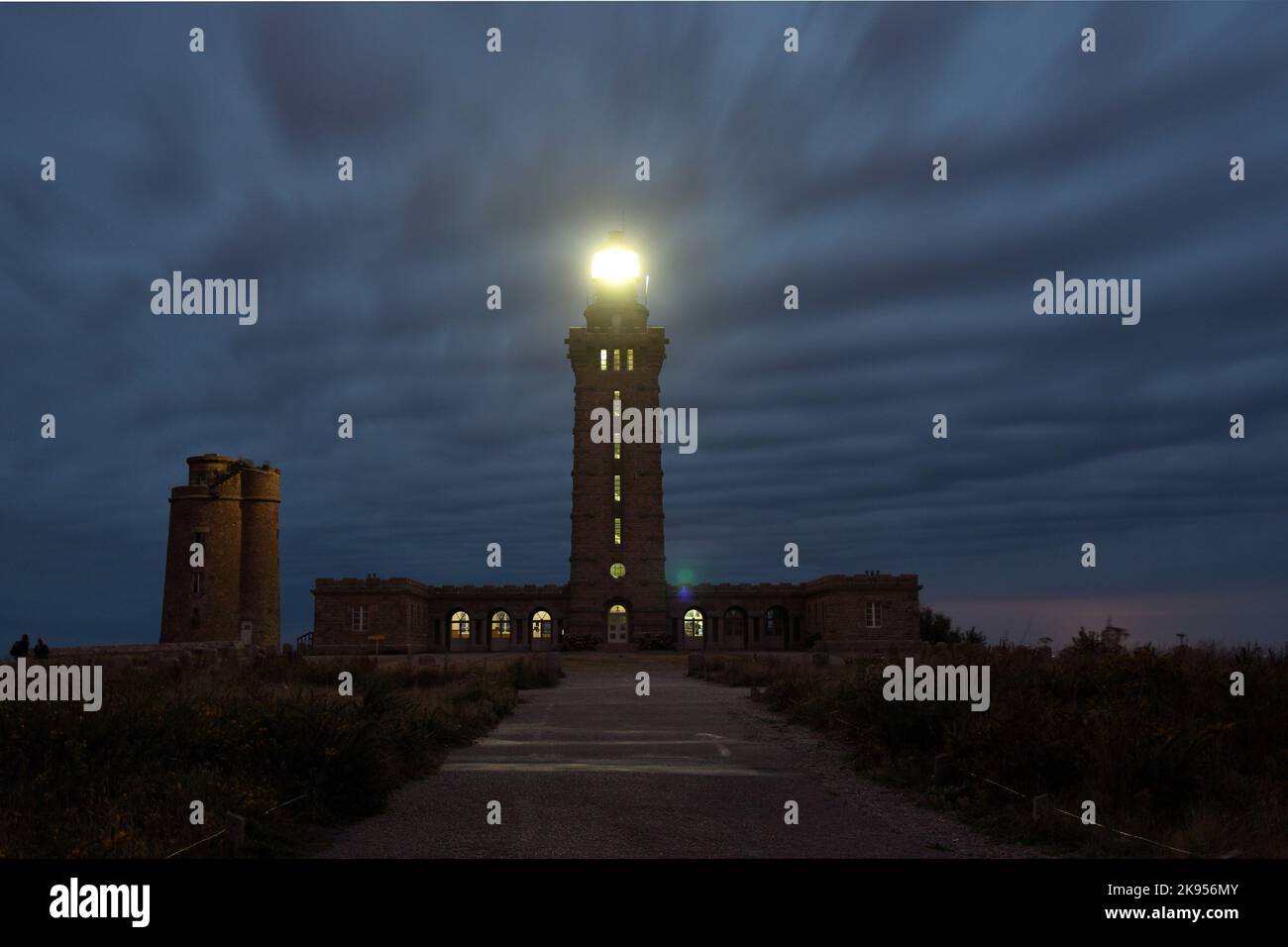 Phare du Cap Frehel at night, France, Brittany, Plevenon Stock Photo ...