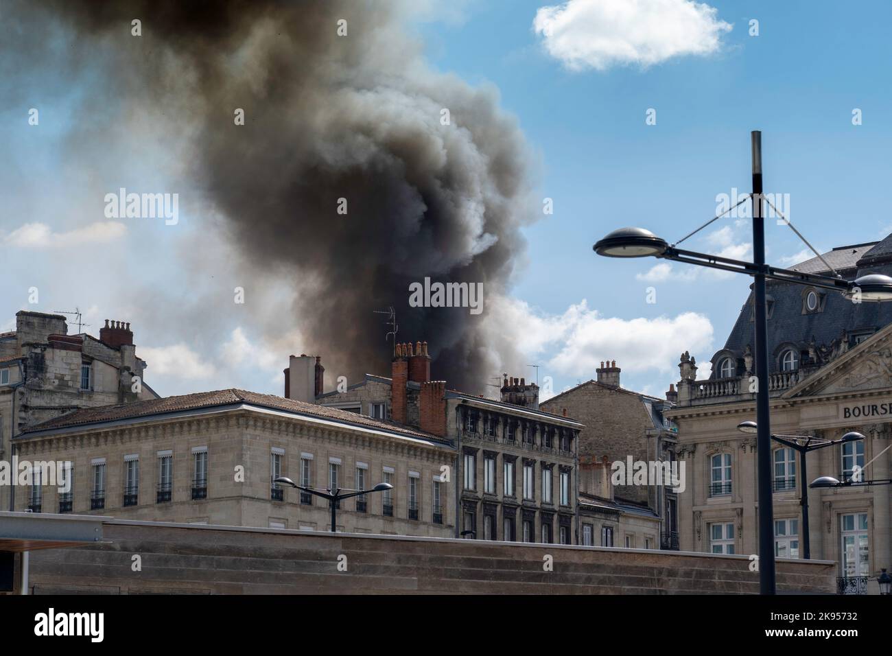 An apartment building on fire captured in Bordeaux, France Stock Photo ...