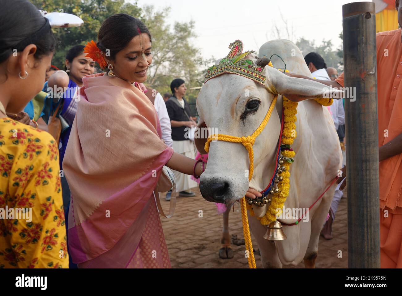 Vrindavan, India, 26/10/2022, Devotees from Iskcon temple, offering ...
