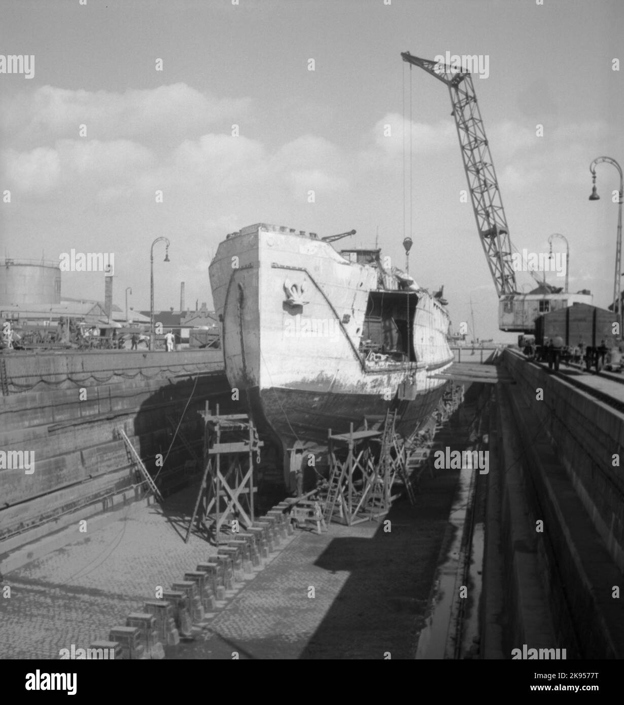 The icebreaker ferry strong during rebuilding in Kockum's shipyard ...