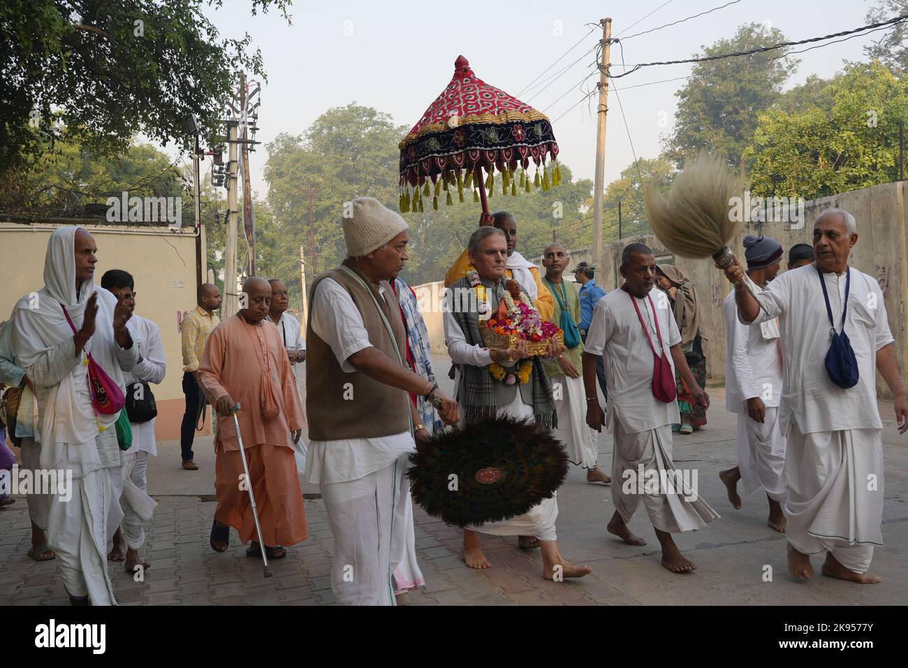 Vrindavan, India, 26/10/2022, Devotees from Iskcon temple, offering ...