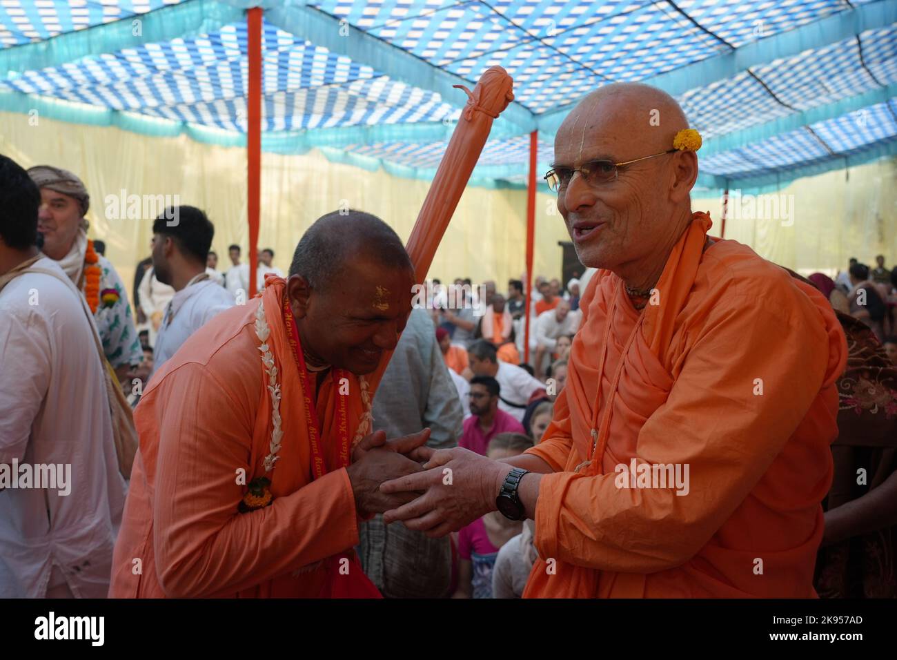 Vrindavan, India, 26/10/2022, Devotees from Iskcon temple, offering ...